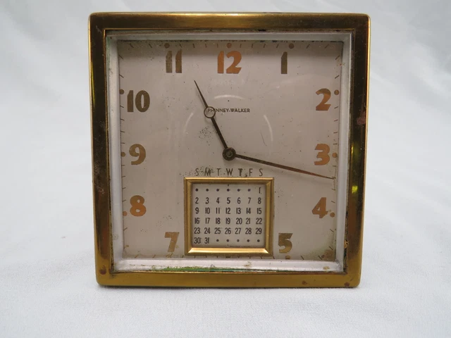 1940S PHINNEY-WALKER 22 Year Automatic Calendar Desk Clock Brass Frame ...