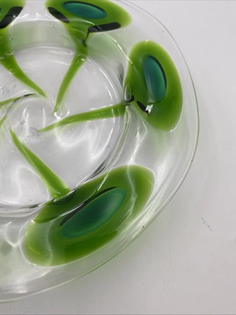 STUART & SONS Glass Plate/Bowl Green Peacock Tail 8.5 in K12 £75.00 ...