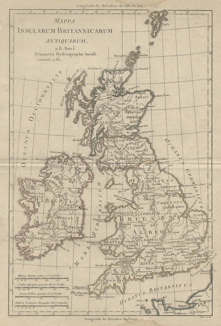 BRITISH ISLES HISTORICAL Original Copper Stitch Map Bonne 1780 £51.16 ...