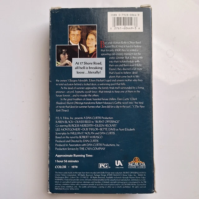 BURNT OFFERINGS VHS Karen Black Oliver Reed Bette Davis 1976 Horror ...