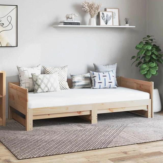 PULL-OUT DAY BED Natural 180 x 200 cm Solid Pine Wood vidaXL £267.95 ...