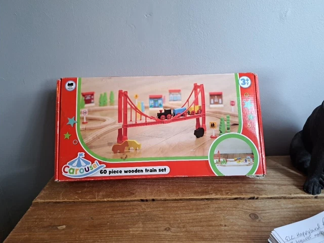 60 PIECE CAROUSEL Wooden Toy Train Set Brio Compatible In VGC £17.50 ...
