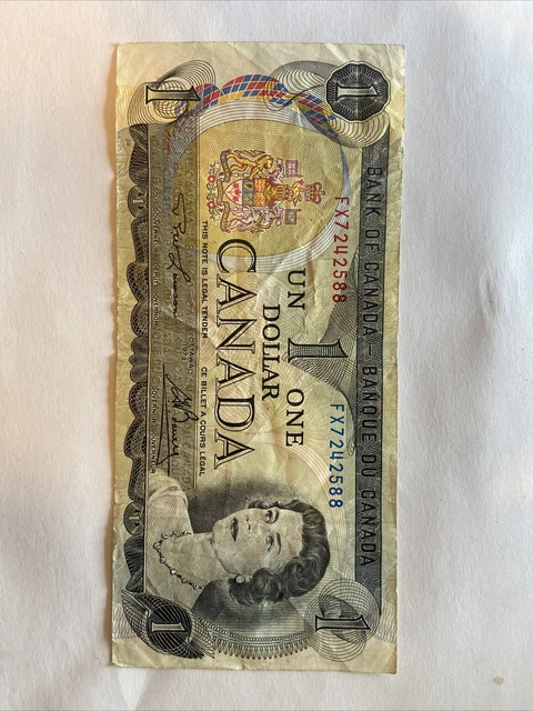 1973 BANK OF CANADA ONE DOLLAR BANK NOTE $1 Bill Queen Elizabeth Ottawa ...