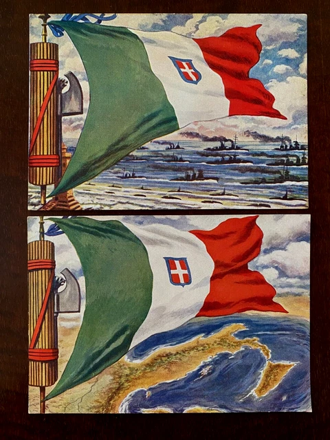 WW2 CARTOLINA FASCIO Littorio Bandiera Sabauda, Italia Marinara, il ...