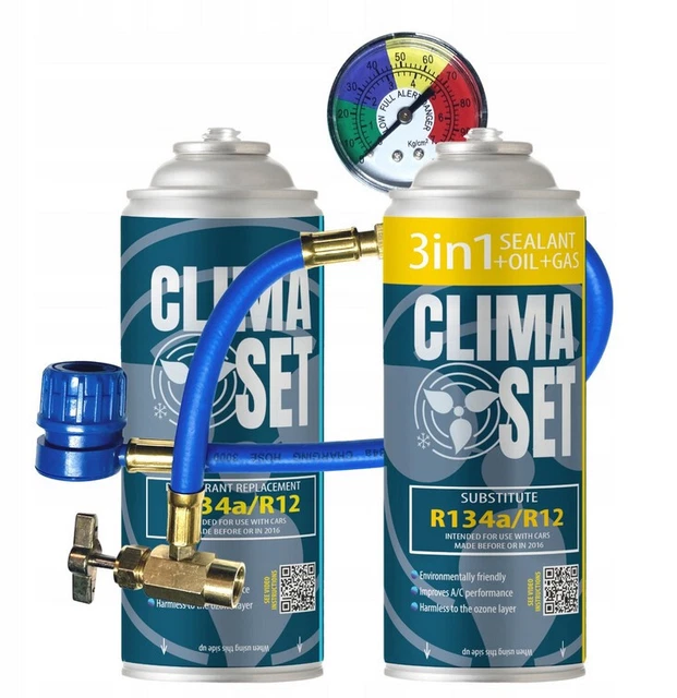 CLIMASET PAKET R134A 3in1 Manometr Befüllen Klimaanlage Kältemittel Leck Stop EUR 56,99 ...