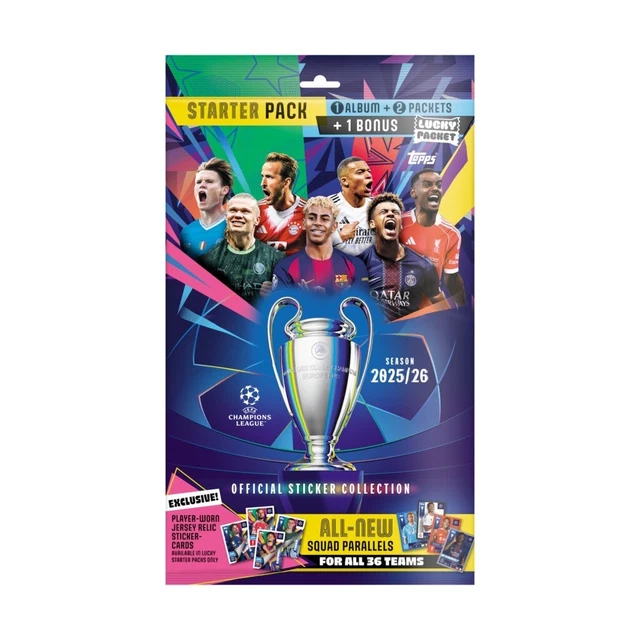 2025-26 TOPPS UEFA Champions League Mega Starter Album+ 44 Stickers $27 ...