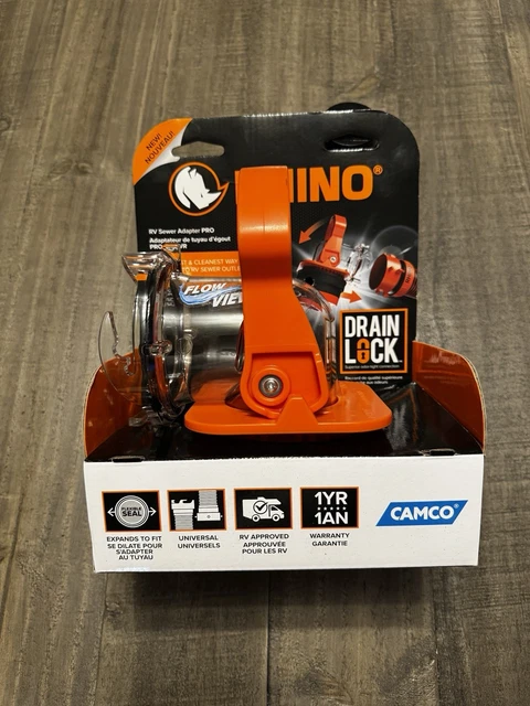 CAMCO RHINO SEWER Adapter Pro With drain lock 39730 Fast Shipping $96. ...