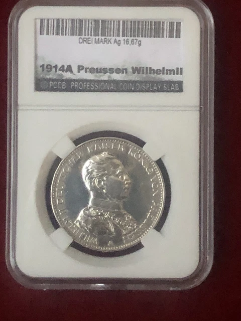 PREUSSEN 3 SILBER Mark 1914 A König Wilhelm II Kampf g. Napoleon ...