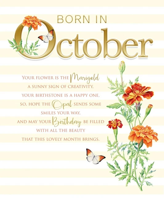 BORN IN OCTOBER Birthday Card Female - Foil - Premium Quality - Cherry ...