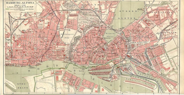 CARTA GEOGRAFICA ANTICA AMBURGO HAMBURG Pianta della città 1890 Old ...