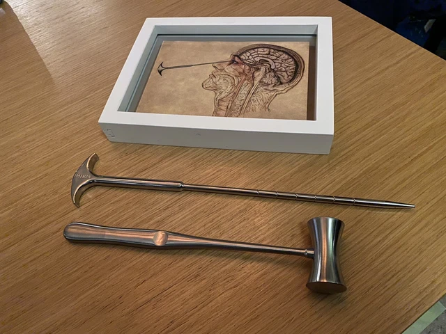 REPLICA FREEMAN HAMMER & Orbitoclast Lobotomy Tool Kit With Illustrated ...