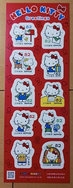 HELLO KITTY GREETINGS Postal Stamps 2 Japan post Stamps 2018 82yen×10 ...