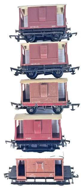 RAKE OF 5X Tri-ang/Hornby OO Gauge BR 20 Ton Brake Wagons Maroon ...