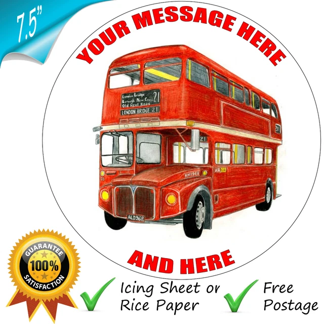 ROUTEMASTER RED LONDON Bus 8" Edible Round Birthday Cake Topper ...