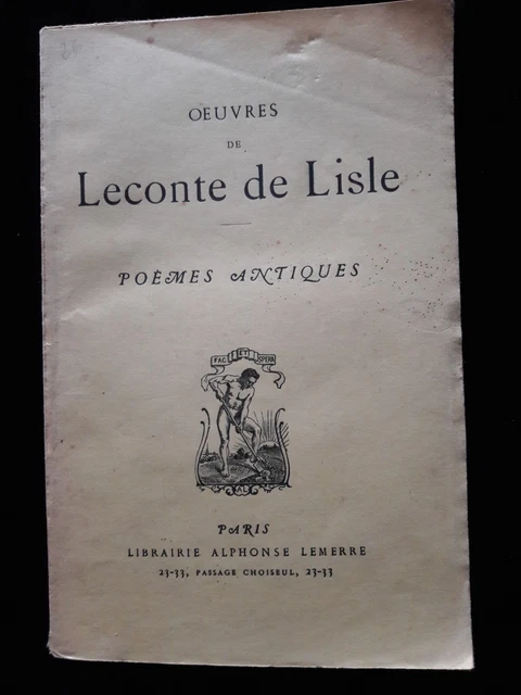 POEMES ANTIQUES OEUVRES Leconte De Lisle Littérature/France 840 EUR 10,00 - PicClick FR