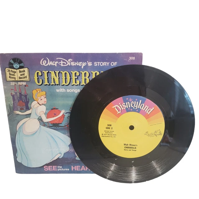VINTAGE 1977 WALT Disney's Cinderella Read Along Book and Record #308 £ ...
