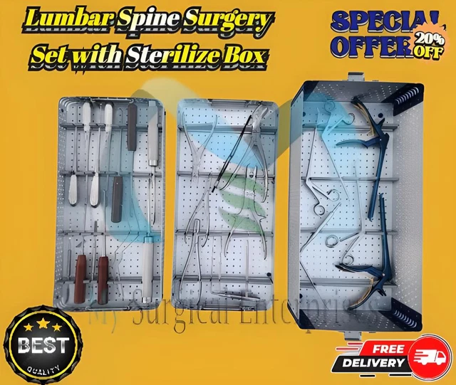 LUMBAR SPINE SURGERY Set with Sterilize Box Orthopedic Instruments A+ ...