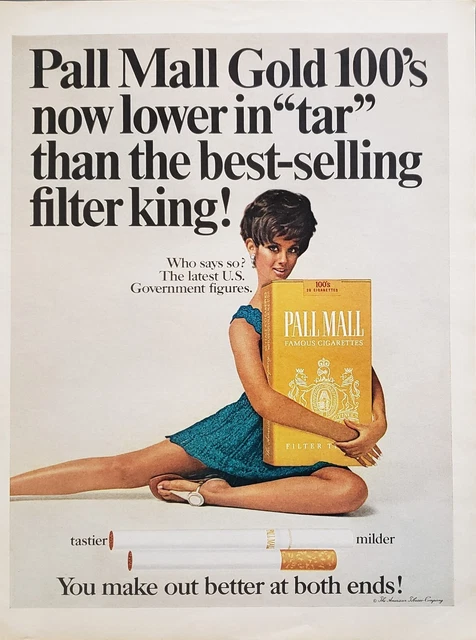 1969 PALL MALL Cigarettes Gold 100s Pretty Woman Vintage Dress Print Ad ...