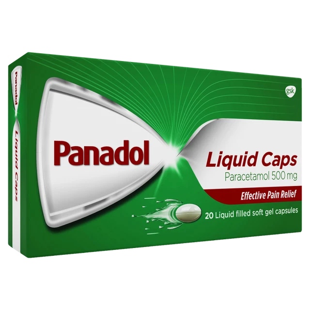 PANADOL 20 LIQUID Capsules Effective Pain Relief Paracetamol 500mg Caps ...