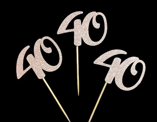 40TH BIRTHDAY ANNIVERSARY Cupcake Toppers Gold Glitter Number 40 Cake ...