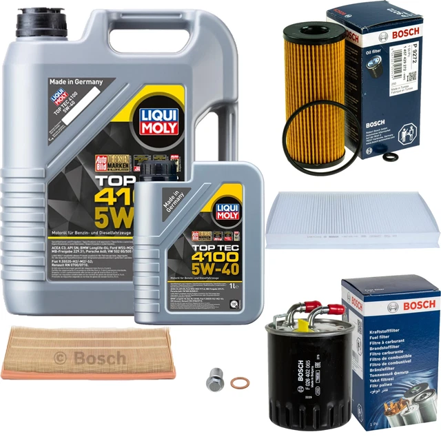 BOSCH INSPECTION SET 6L Liqui Top Moly Tec 4100 5W-40 pour Mercedes Classe A EUR 146,91 ...