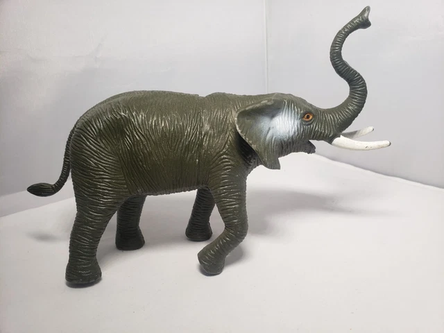 ELEPHANT TRUNK UP 1998 Toy Rubber Safari Animal Jungle Vintage Large 9 ...