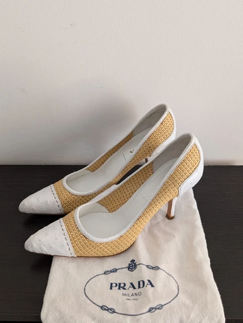 PRADA STRAUSSENLEDER & Raffia Heels - Größe EU 37,5 - US 7 ...
