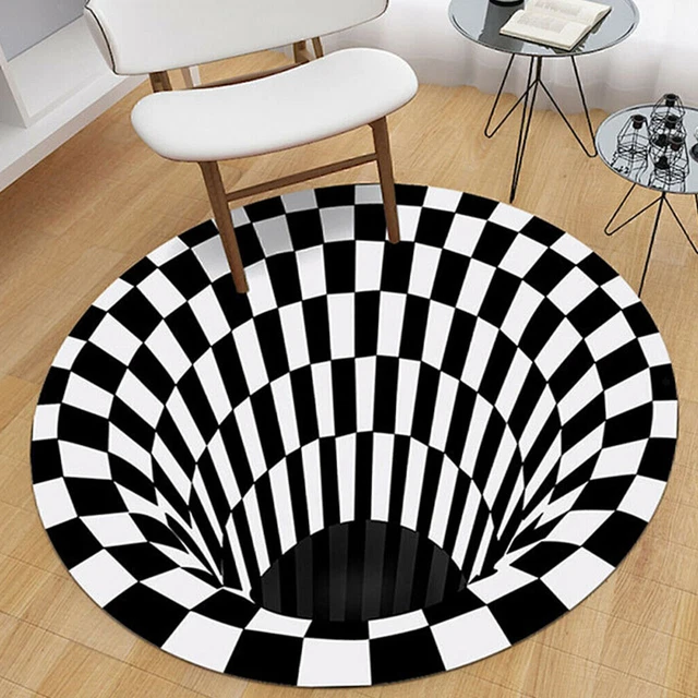3D BOTTOMLESS HOLE Optical Illusion Carpet Rug Floor Mat Living Room ...