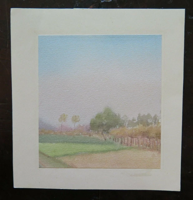 PETIT PEINTURE VINTAGE Paysage de Campagne Aquarelle Sur papier 11x12 CM P14 EUR 25,50 - PicClick FR