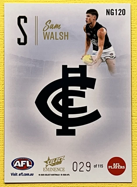 2025 SELECT AFL Eminence Gold Nameplate Sam Walsh Carlton Blues #29/190 ...