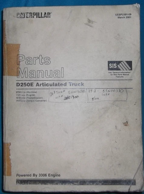 CAT CATERPILLAR D250E Articulated Truck Parts Manual Book S/N 5Tn00001 ...