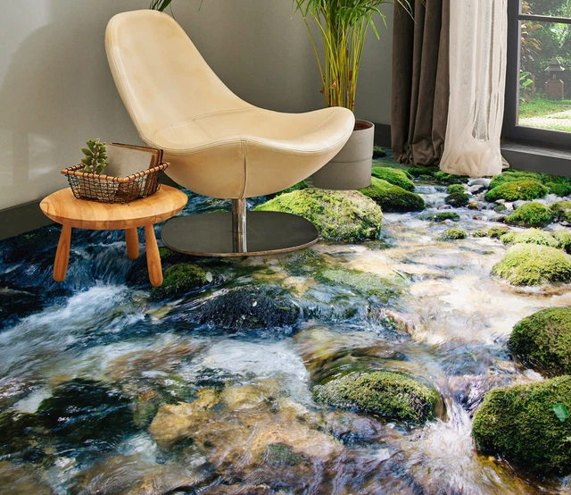 CARTA DA PARATI pavimento 3D Stone River FZ3971 stampa pavimento ...