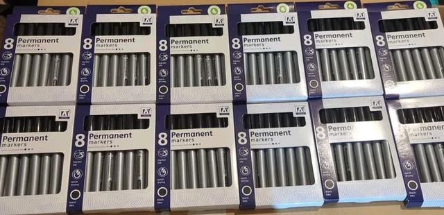 JOB LOT STATIONERY, 12 Packs Permanent Marker Pens Black, School ...