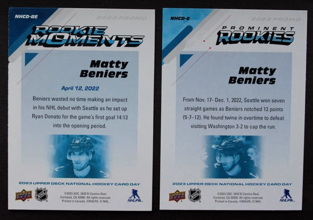 LOT OF 2 MATTY BENIERS - 2023 National Hockey Card Day #NHCD-BE & NHCD ...