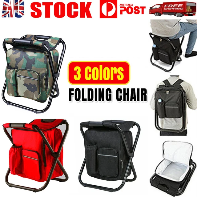 PORTABLE FOLDING BACKPACK Chair Camping Stool Cooler Bag Rucksack Beach ...