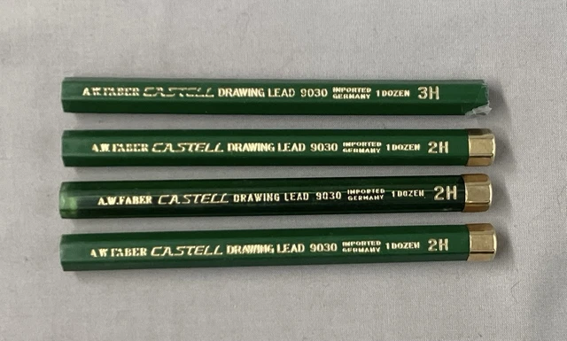 VINTAGE AW FABER Castell Drawing Lead 9030 2H 2 Full 1 Partial $14.95 ...