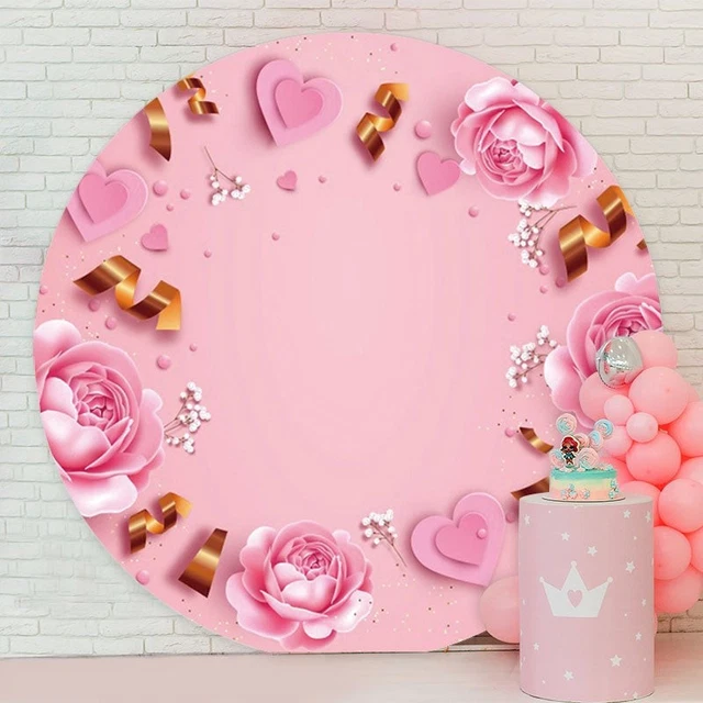 PINK FLOWER THEME Round Happy Birthday Backdrop $37.94 - PicClick AU