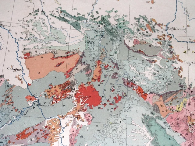 1888 ANTIQUE MALTE-BRUN Geological Map Of Central Europe Germany Poland ...
