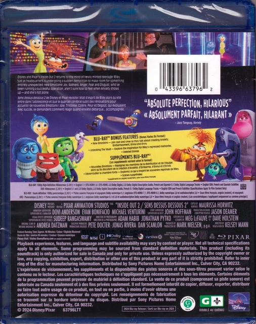 DISNEY PIXAR INSIDE OUT 2 BLURAY & DVD SET with Amy Poehler & Maya ...