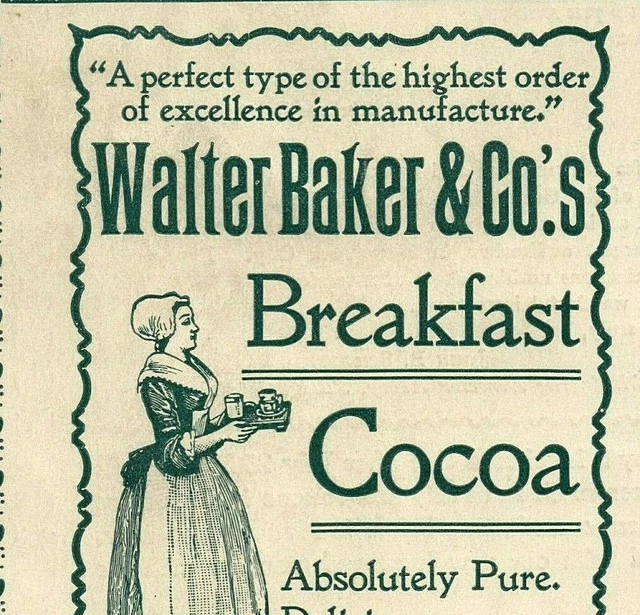 1898 ORIGINAL WALTER Baker Breakfast Cocoa Chocolate Baking PAPER AD ...