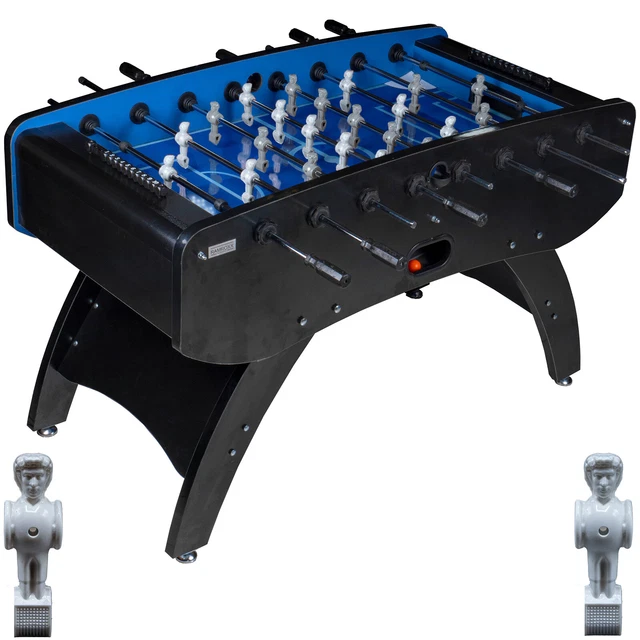 FUSSBALL TISCHKICKER PROFI Schwarz mit Glasspielfeld Figuren Grau Weiss ...