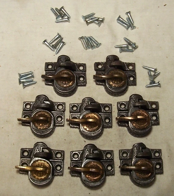 ANTIQUE WINDOW LOCK 8 Cast Iron Brass Sash Vtg 1883 Eastlake Hardware ...