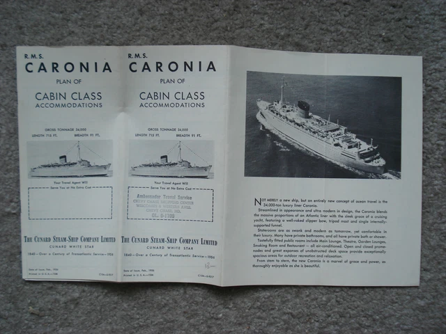 CUNARD LINE / Cunard White Star - rms Caronia - Cabin Class - Deck Plan ...