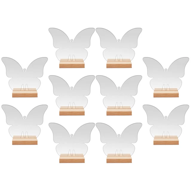 CLEAR BUTTERFLY ACRYLIC Table Signs with Wood Stand (10 Sets) £13.59 ...