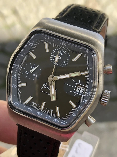 MONTRE CHRONOGRAPHE MÉCANIQUE Flamor Valjoux 7765, NOS ! EUR 20,50 ...