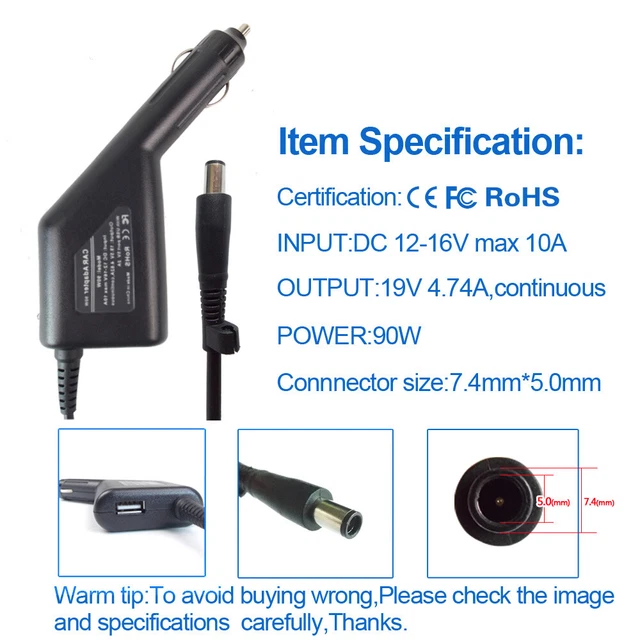 LAPTOP DC ADAPTER Car Charger +USB for HP Pavilion DV7-4101ER DV7 ...