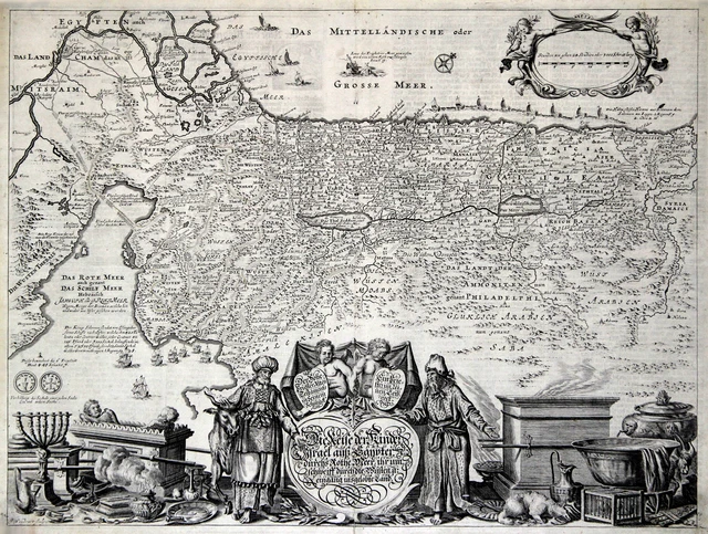 HOLY COUNTRY ISRAEL Palestine Original Copperplate Map Sandrart 1690 £ ...