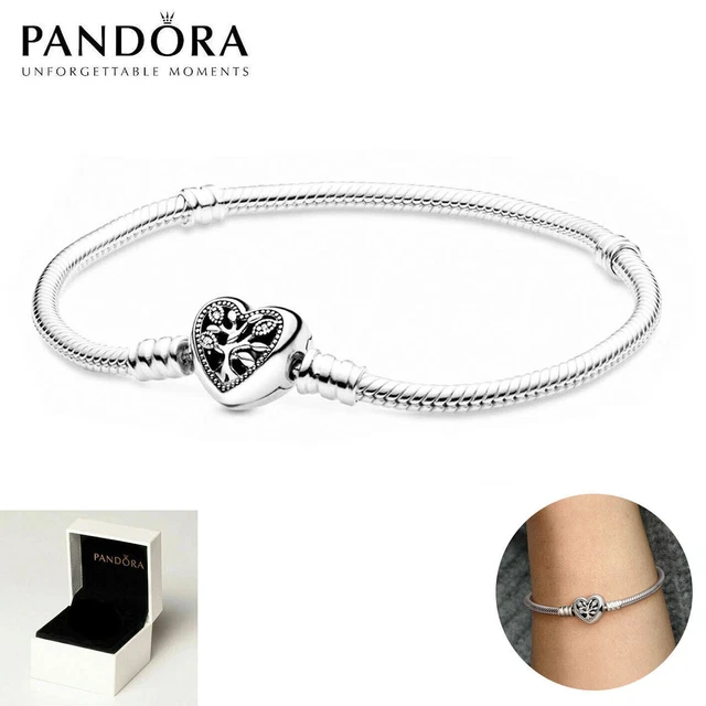 PANDORA MOMENTS FAMILY Tree Heart Clasp Snake Chain Sterling Silver ...