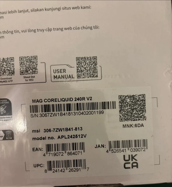 MSI MAG CORELIQUID 240R V2 AIO CPU Cooler 240mm ARGB Fan LGA1700 AM5 £ ...