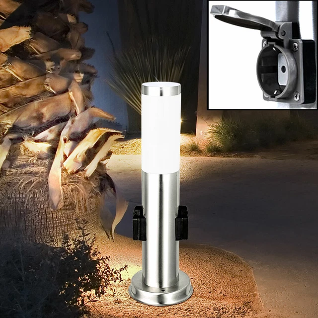 INOX LED SUR Pied Support Luminaire Lampe Courant Distributeur 2x Prise ...
